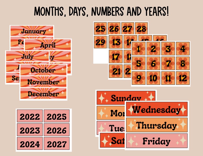 Retro GROOVY Class Flip Calendar for Classroom Organization, Bulletin ...