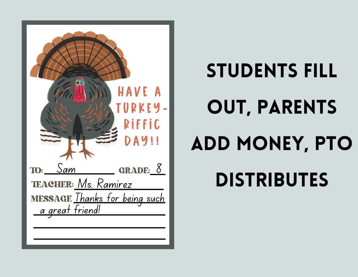 Turkey Thanksgiving Gram Candy Gram Fundraiser for PTO/PTA School Event ...