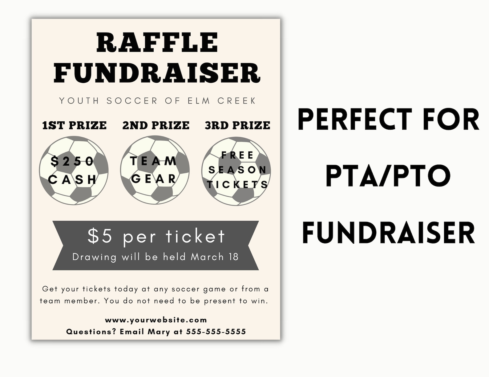 Soccer RAFFLE Fundraiser Editable Template for PTO and PTA. Flyer for ...