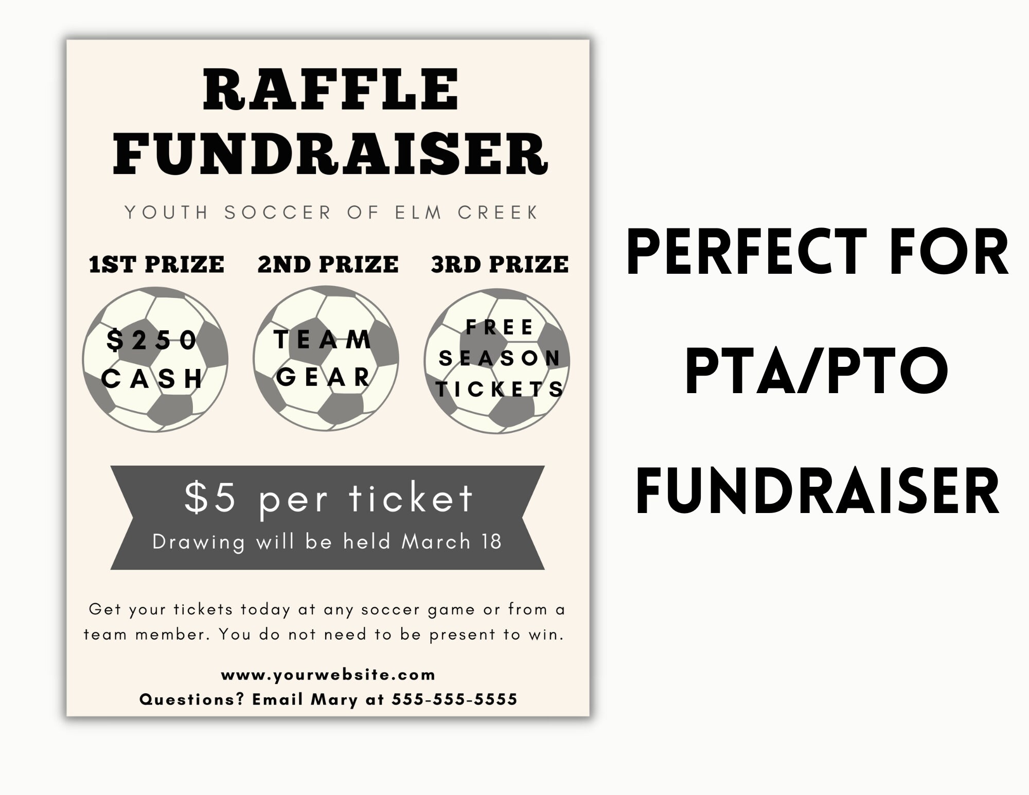 Soccer RAFFLE Fundraiser Editable Template for PTO and PTA. Flyer for ...