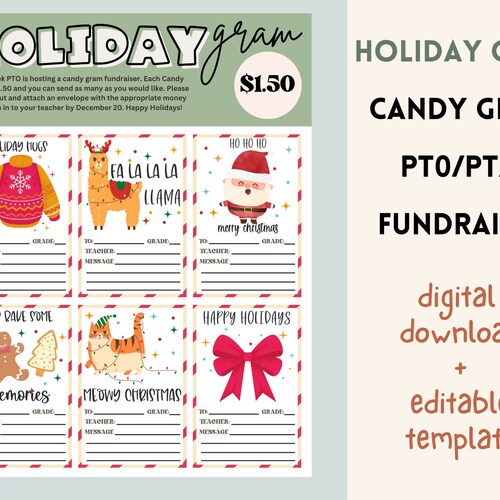 Christmas Candy Gram Editable Template PTO / PTA School - Etsy