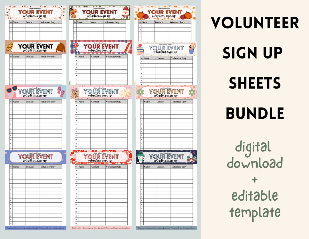 DIY Volunteer Sign up Sheet for Holidays, Events and Fundraisers ...