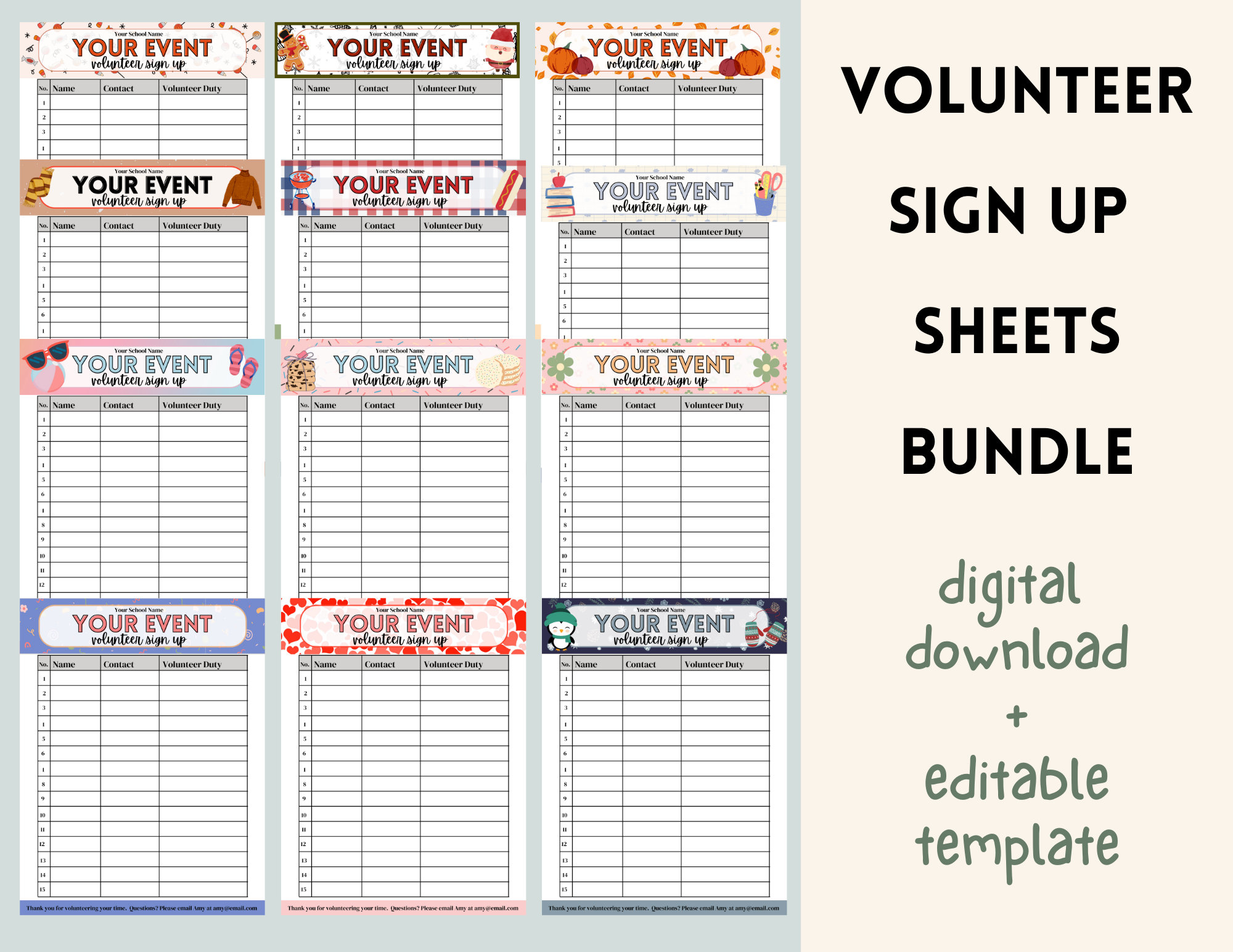 DIY Volunteer Sign up Sheet for Holidays, Events and Fundraisers ...