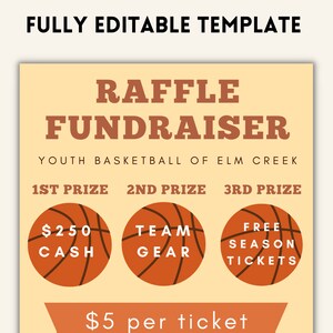 Basketball RAFFLE Fundraiser Editable Template for PTO and PTA. Flyer ...