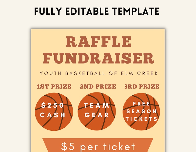 Basketball RAFFLE Fundraiser Editable Template for PTO and PTA. Flyer ...