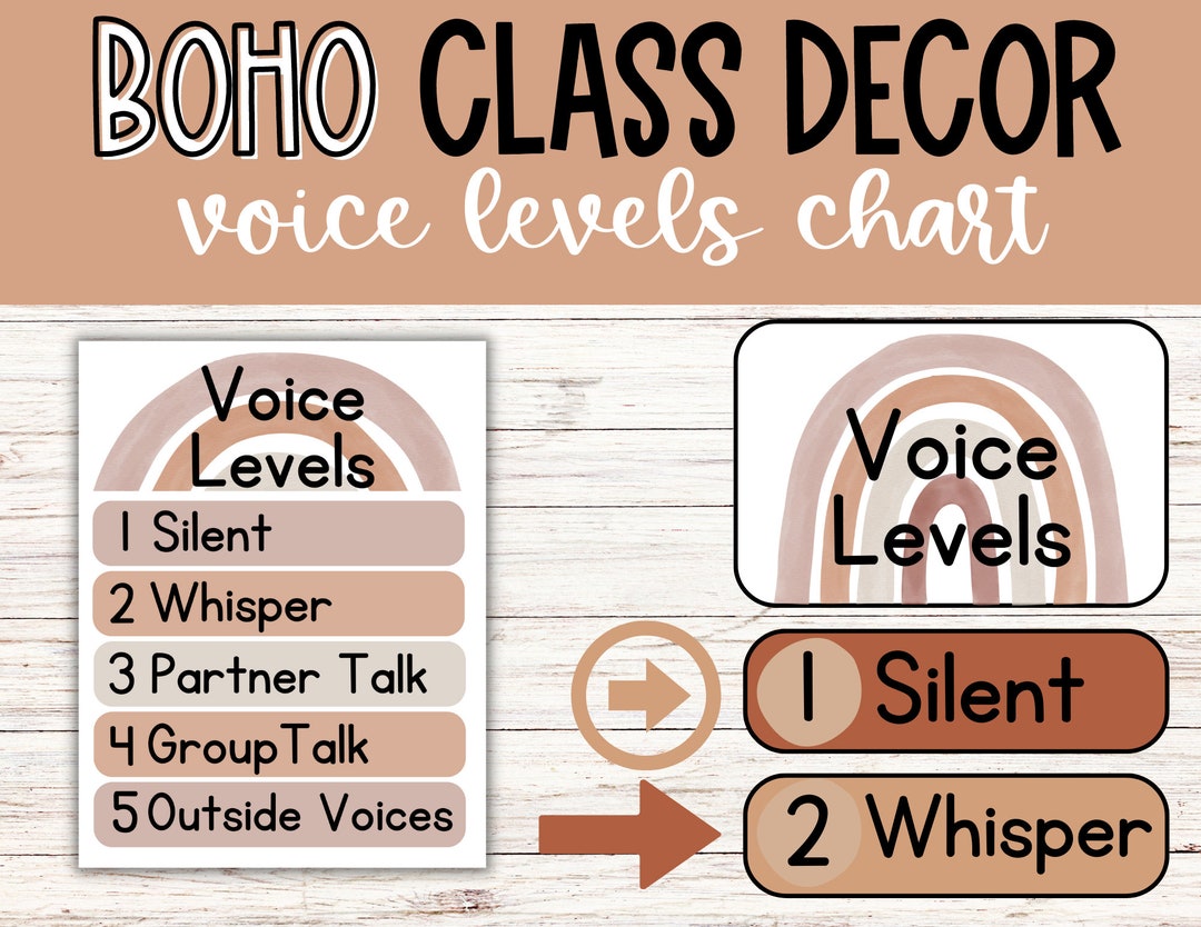 Printable BOHO Neutral Voice Levels Chart for Classroom Organization - Etsy