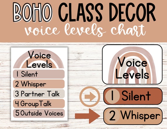 Printable BOHO Neutral Voice Levels Chart for Classroom - Etsy