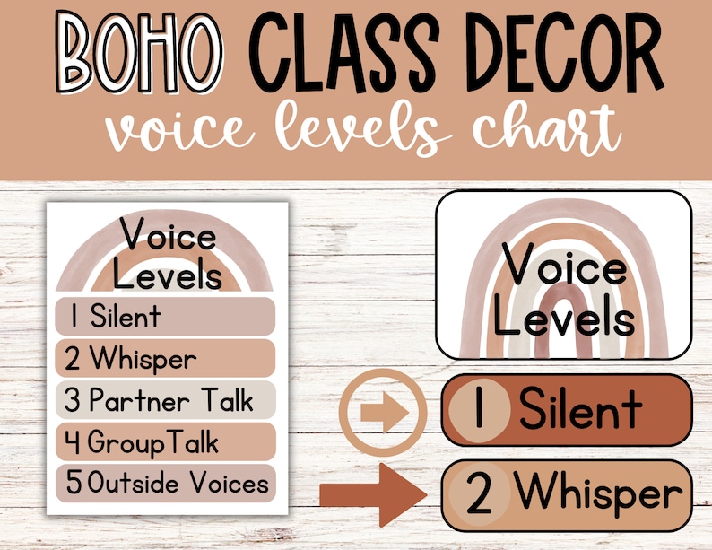 Printable BOHO Neutral Voice Levels Chart for Classroom Organization - Etsy