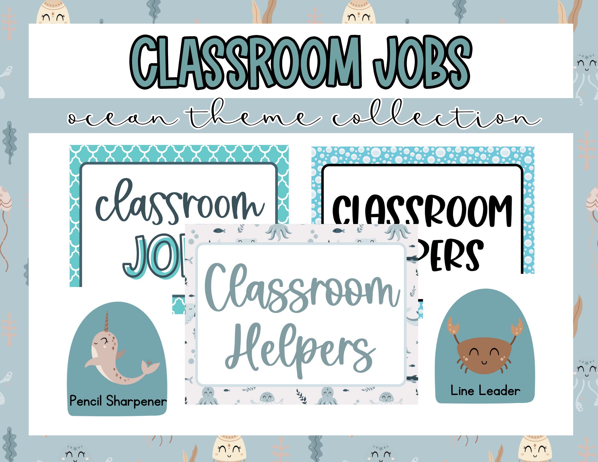 Classroom Jobs - Printable Class Helper - Ocean Theme Decor - Etsy