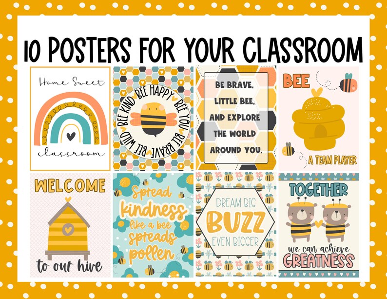 Motivational Posters for Bulletin Board With Bumble Bee Decor Kit for ...