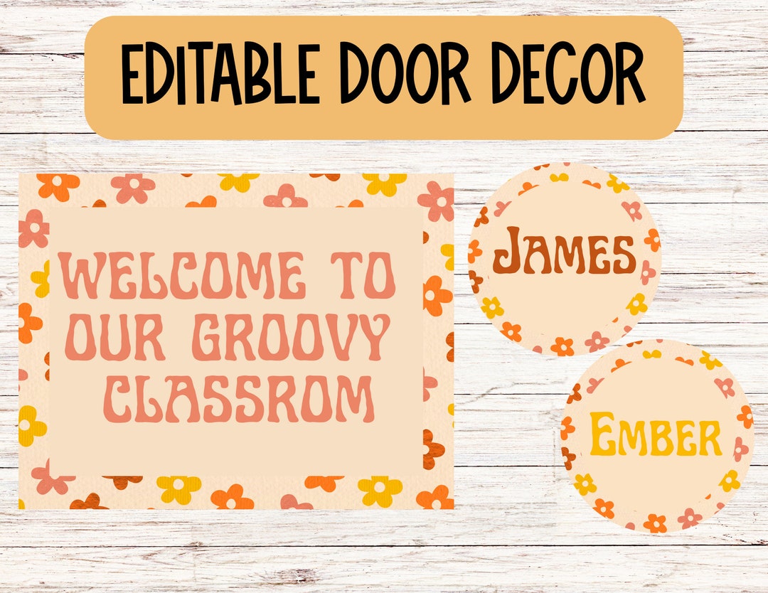 Groovy Retro Editable Door Display Decor Printable and Bulletin Board ...