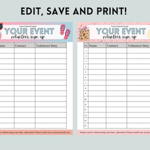 DIY Volunteer Sign up Sheet for Holidays, Events and Fundraisers ...