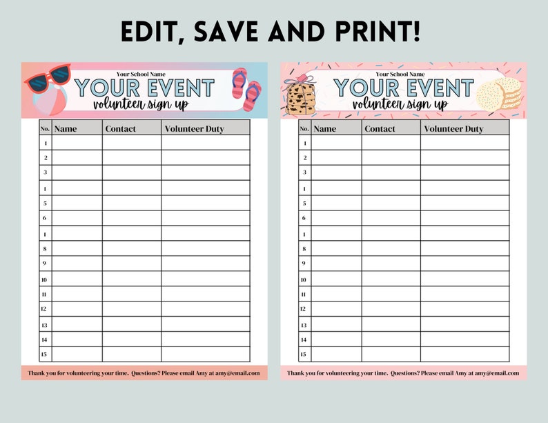 DIY Volunteer Sign up Sheet for Holidays, Events and Fundraisers ...