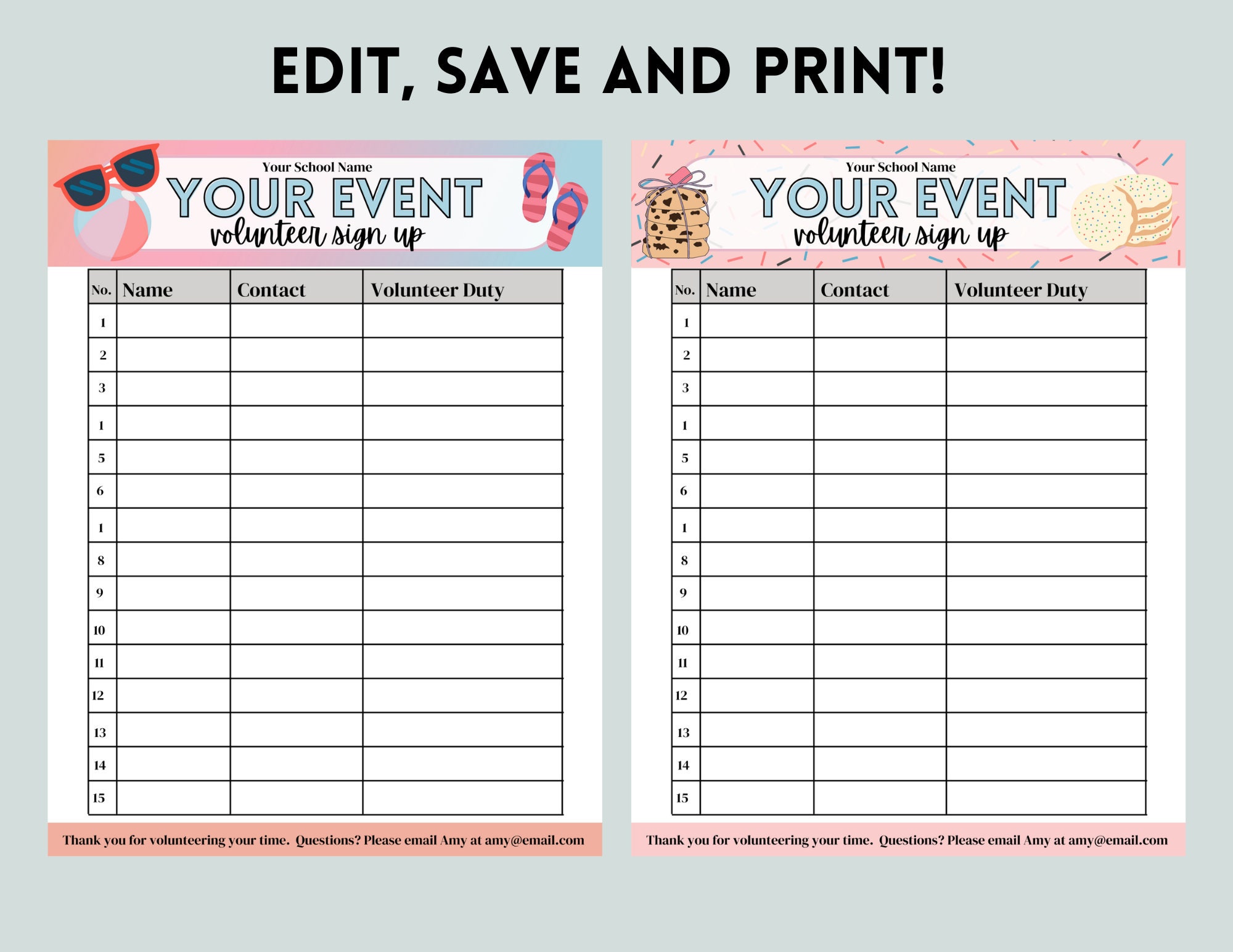 DIY Volunteer Sign up Sheet for Holidays, Events and Fundraisers ...