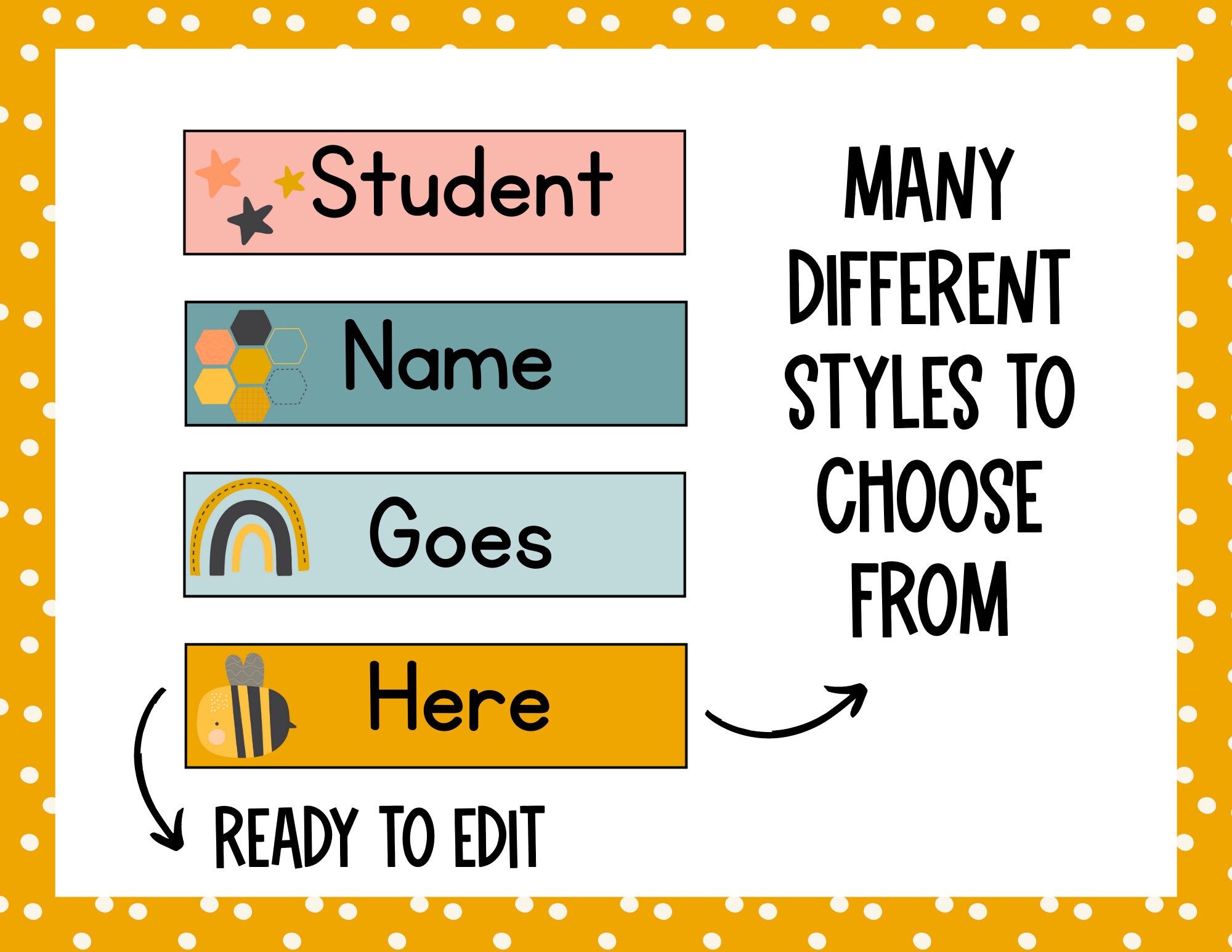 Desk Name Tags for Students With Bumble Bee Theme - Etsy