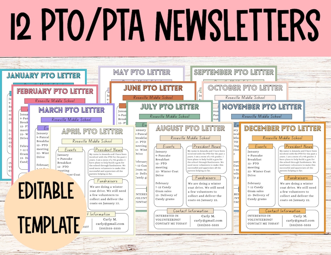 Simple PTO/PTA Yearly and Monthly Newsletters for the School Year ...