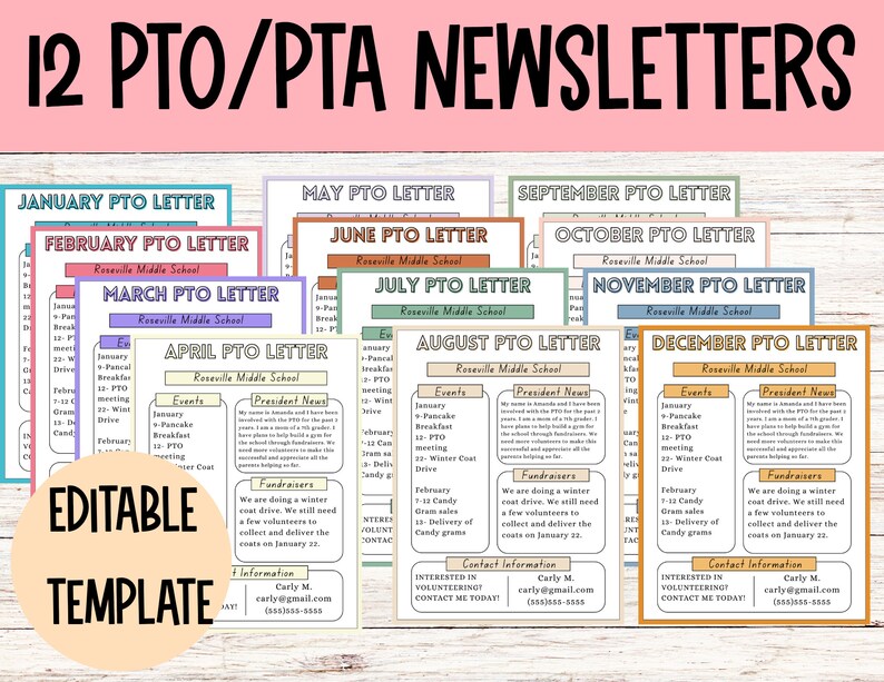 Simple PTO/PTA Yearly and Monthly Newsletters for the School Year ...