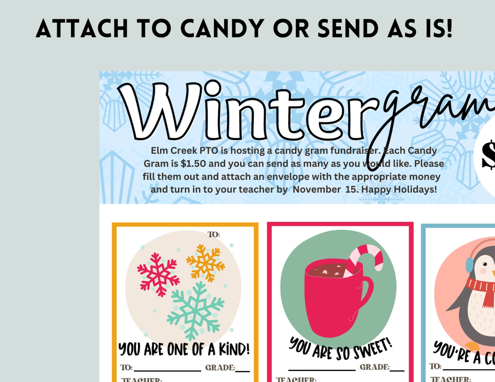 Winter Not Holiday Related Candy Gram for PTO/PTA School Event ...