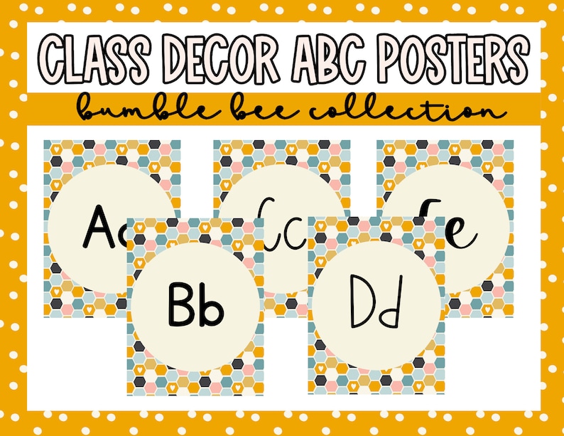 Alphabet Posters Bumble Bee Theme for Classroom Decor. ABC Bee Class ...