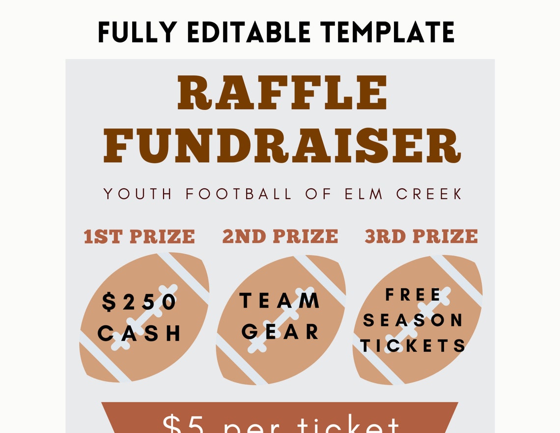Football RAFFLE Fundraiser Editable Template for PTO and PTA. Flyer for ...