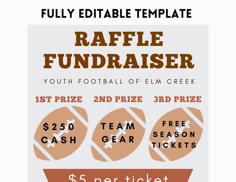 Football RAFFLE Fundraiser Editable Template for PTO and PTA. Flyer for ...