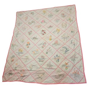 Vintage 50 State Flowers Quilt Handmade Pink and White 85x65 - Etsy