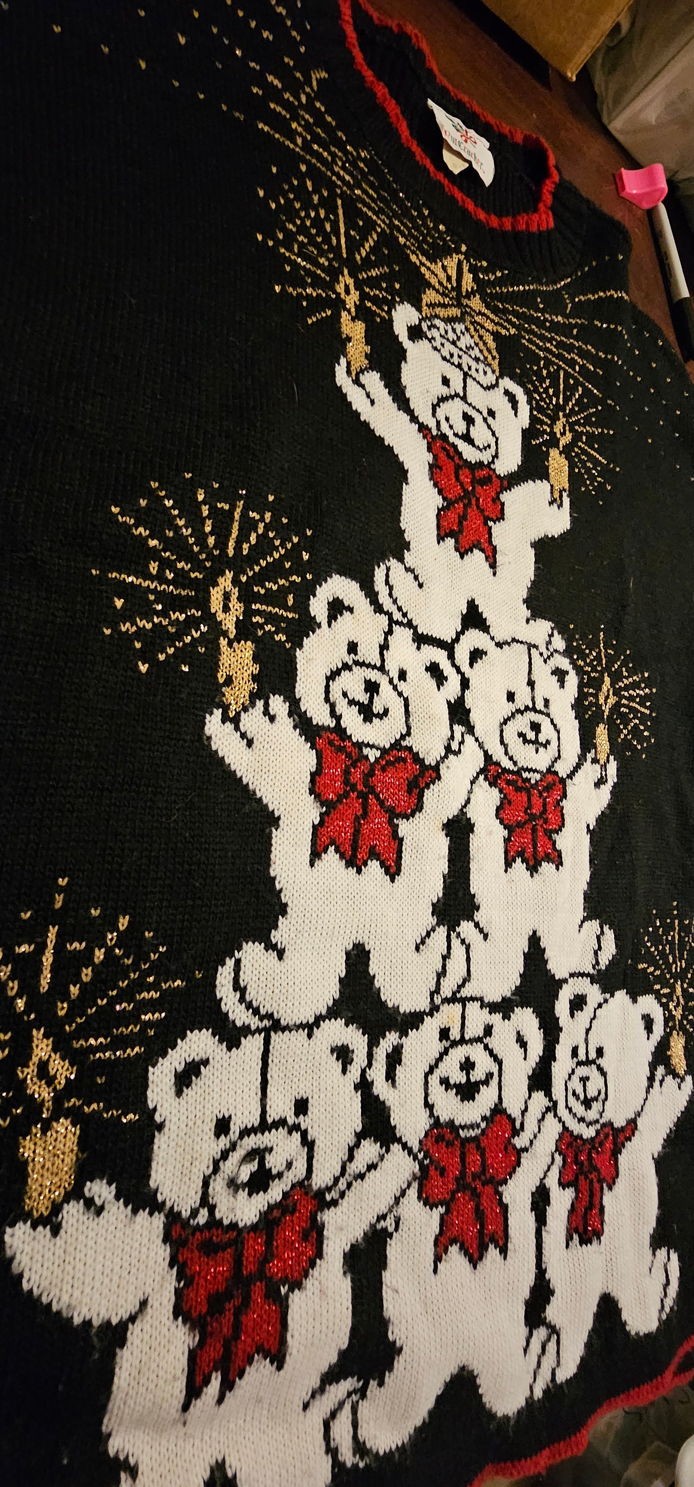Vintage Nutcracker Ugly Christmas Sweater Teddybear Candlelight Pyramid ...