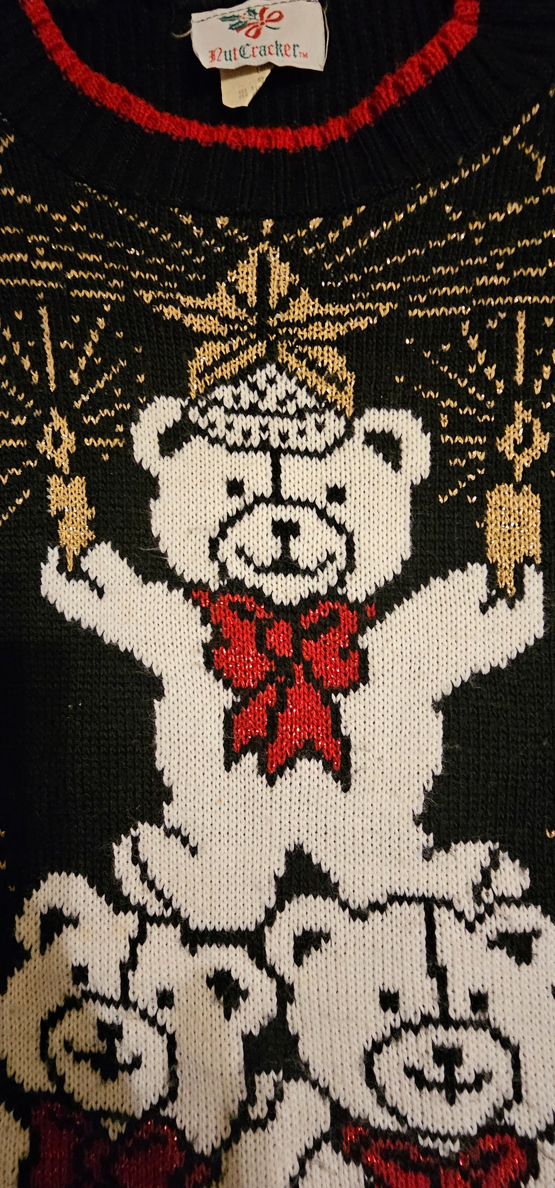 Vintage Nutcracker Ugly Christmas Sweater Teddybear Candlelight Pyramid ...