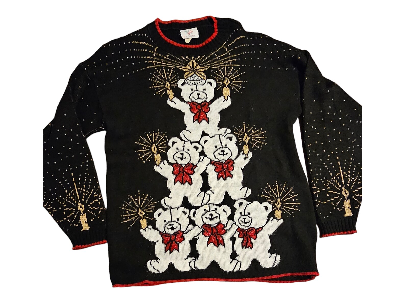 Vintage Nutcracker Ugly Christmas Sweater Teddybear Candlelight Pyramid ...