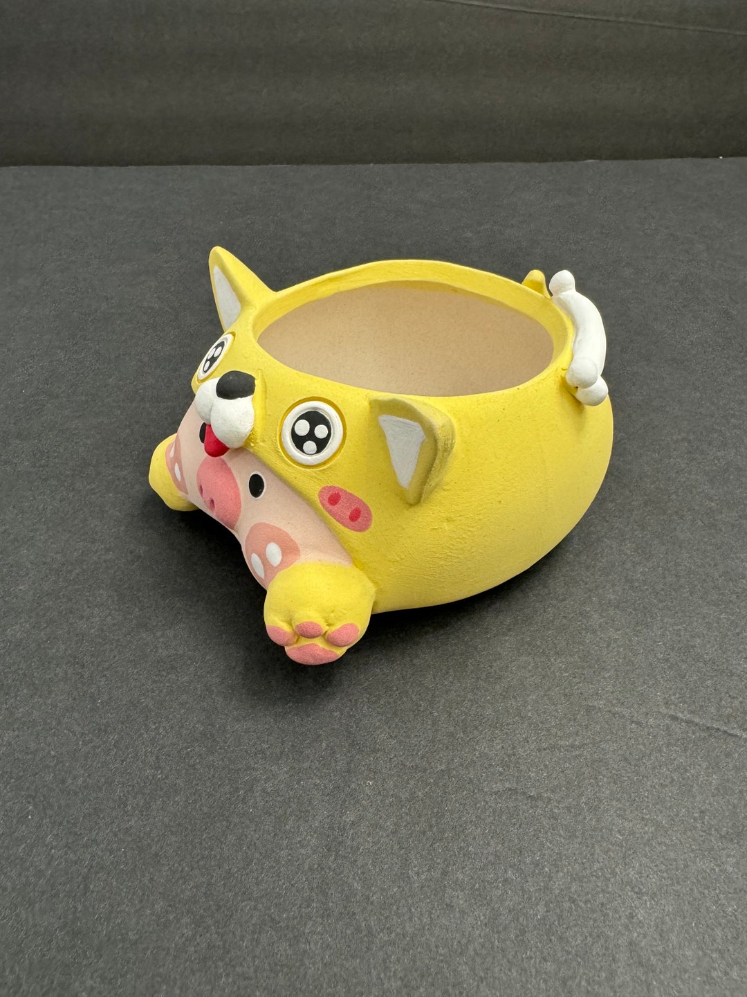 Handmade Clay Animal Planter. Dog and Pig Clay Handmade Small Planter ...