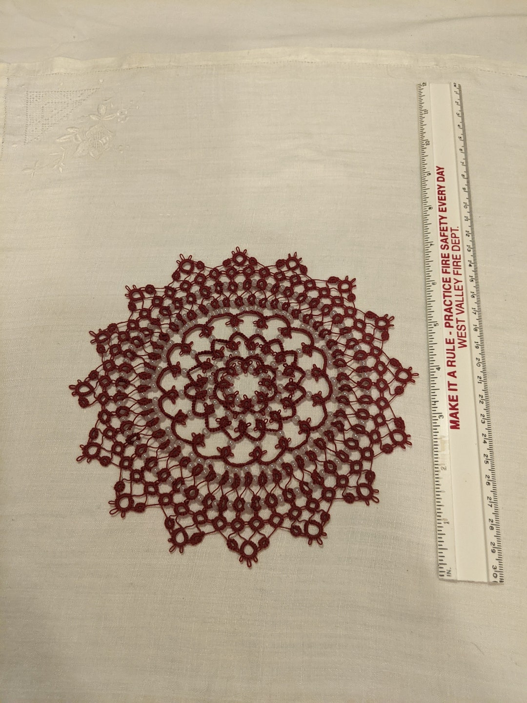 Red Round Tatted Doily With White Pearl Like Beads - Etsy