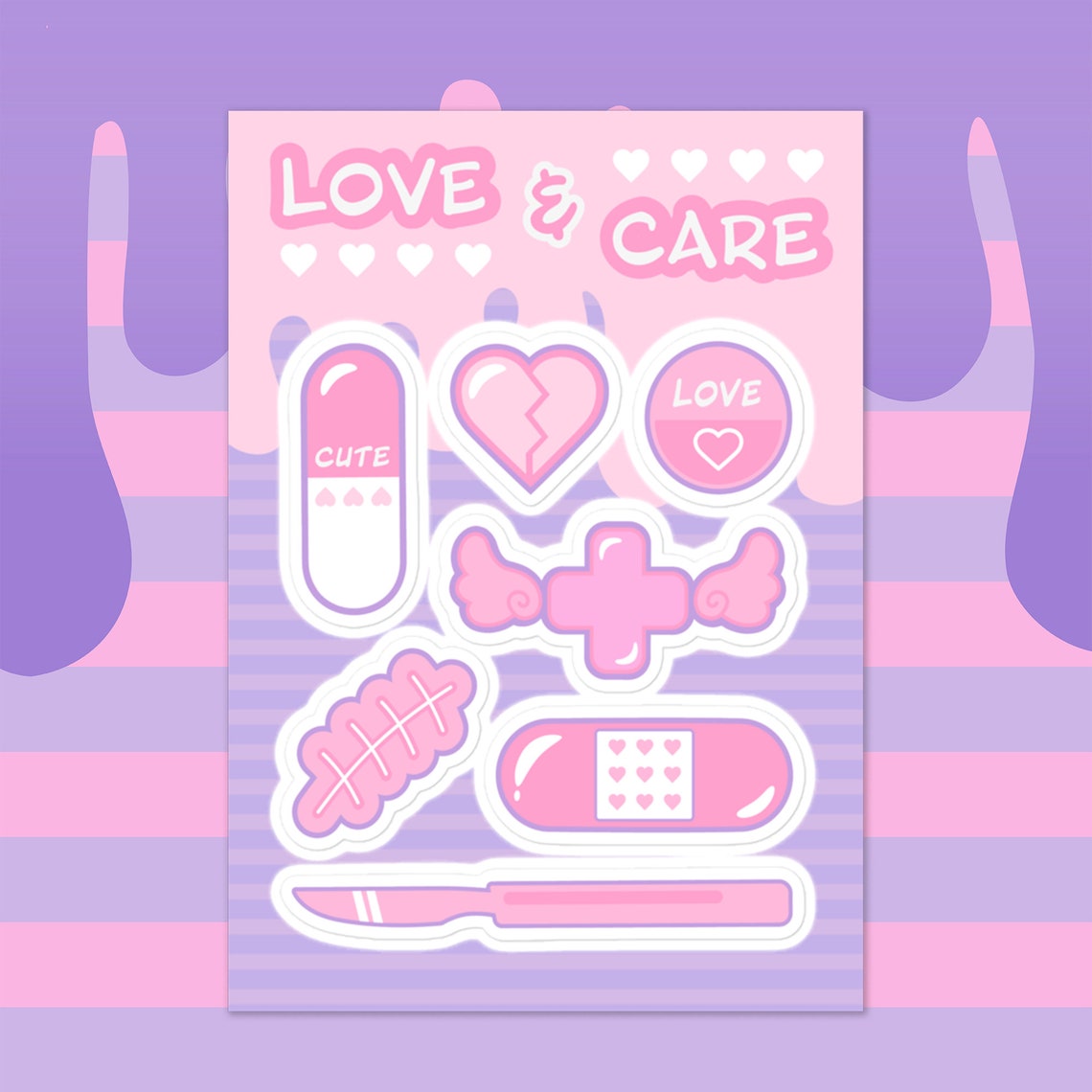 Love and Care Menhera Sticker Sheet - Etsy