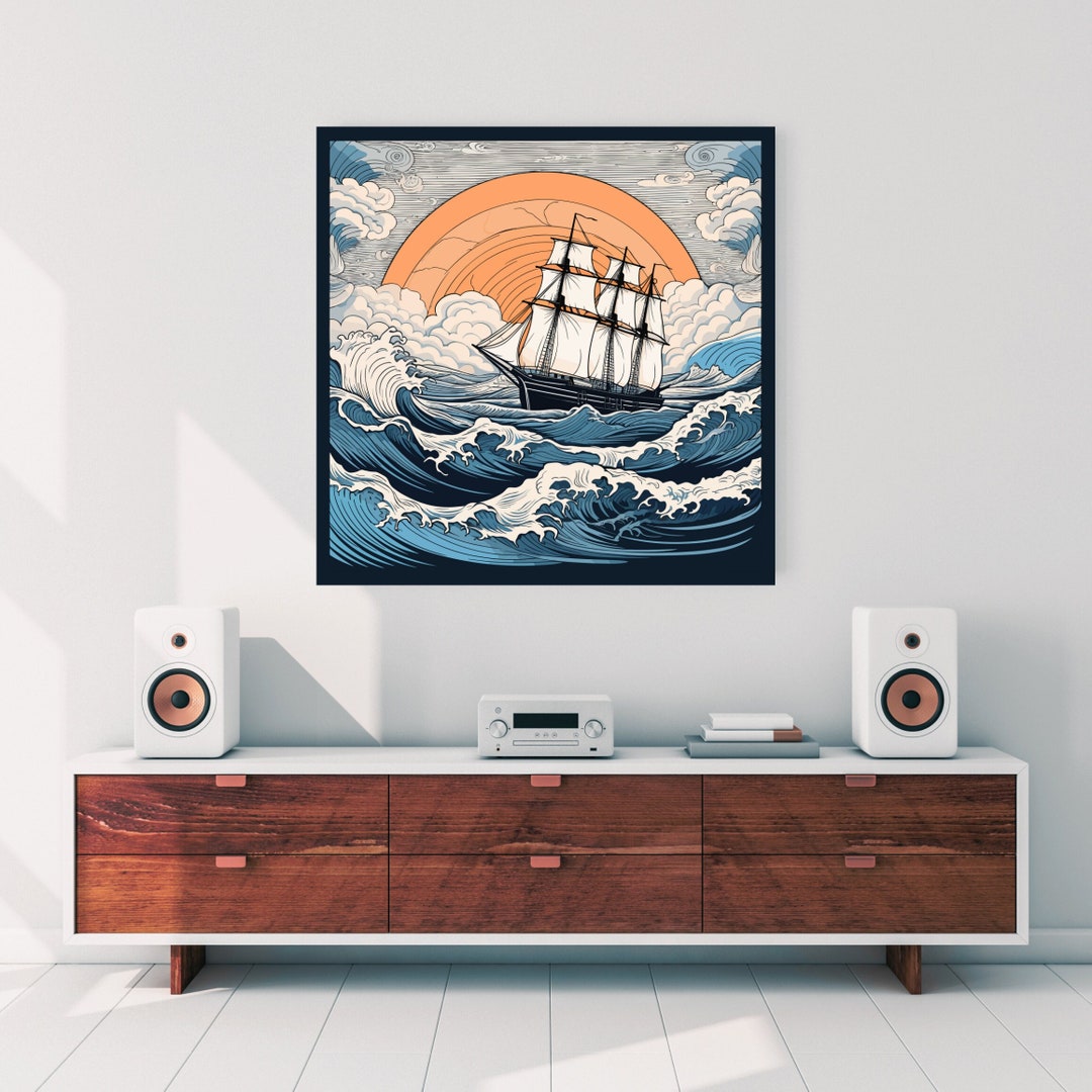 Sailboat Great Wave Sunset Wallart Kind Maritime Instant Download - Etsy
