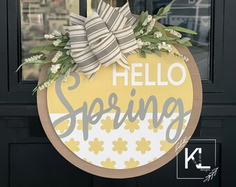 Hello Spring Door Hanger Front Door Decor Spring Door Sign Spring Decor ...