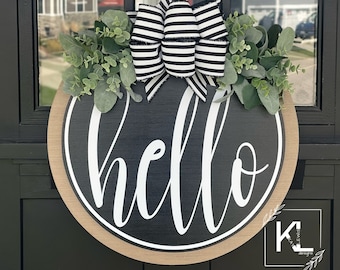Front Door Decor Hello Front Door Sign Door Sign Door Hanger Year Round ...