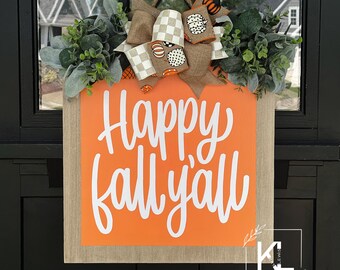 Fall Front Door Decor | Happy Fall Y'all Sign | Fall Wreath | Pumpkin ...