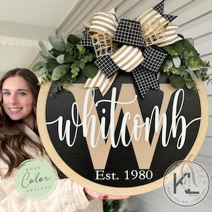 Front Door Decor | Last Name/initial | Monogram Wreath | Door Hanger ...