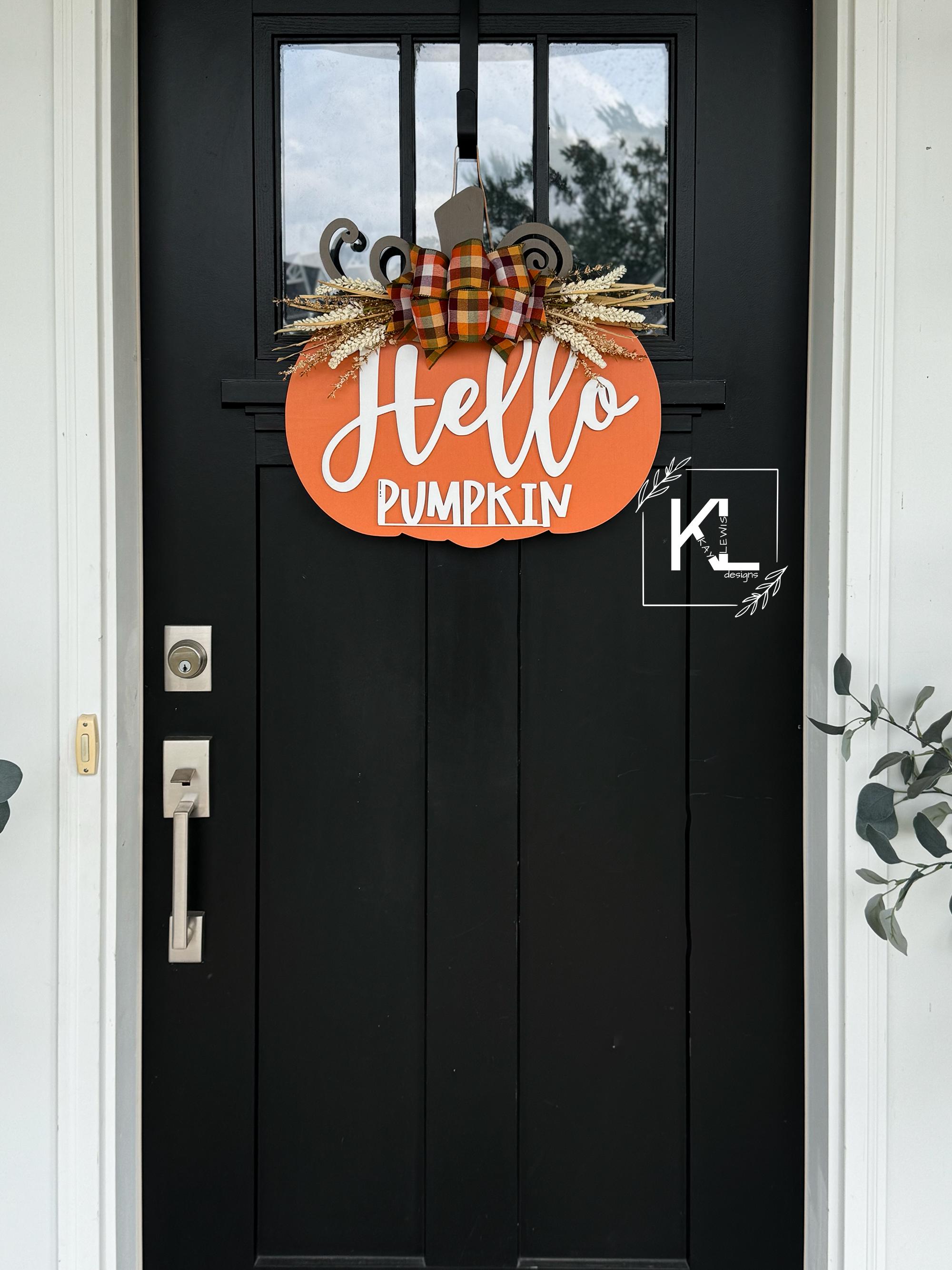 Fall Front Door Decor | Fall Sign | Fall Wreath | Hello Pumpkin | Fall ...
