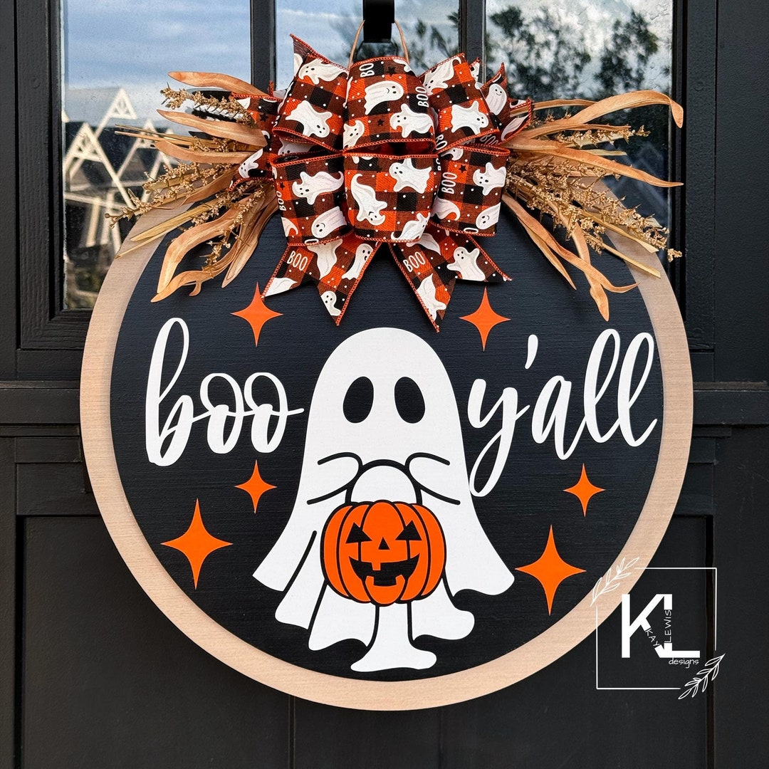Halloween Front Door Decor | Halloween Wreath | Boo Y'all | Ghost ...