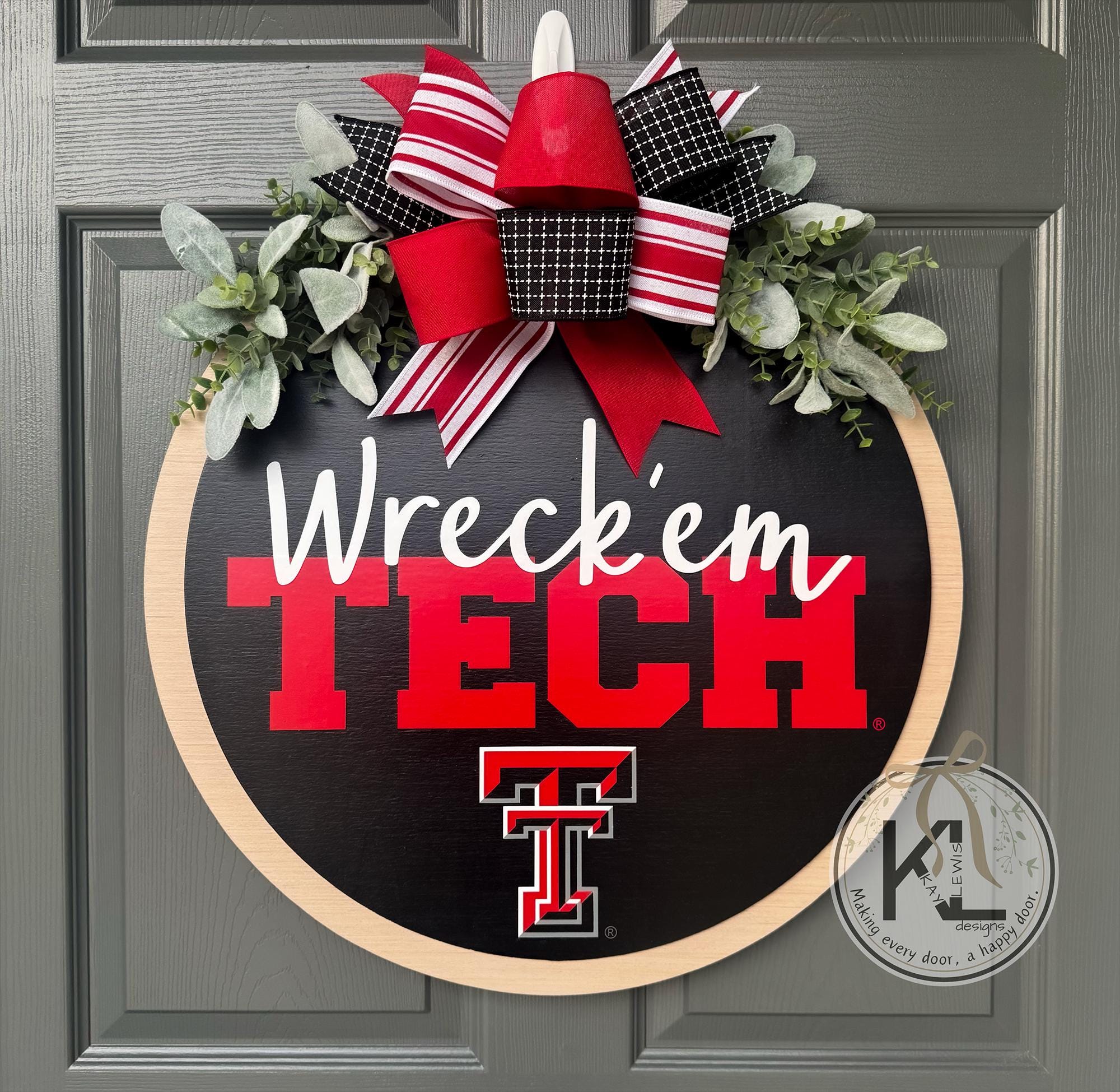 Texas Tech Front Door Decor | Wreck 'em Sign | Texas Raiders Wreath ...