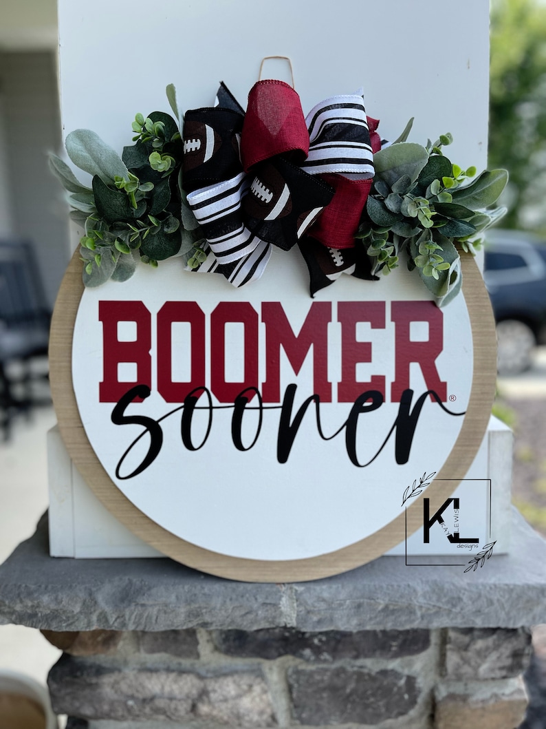 Oklahoma Sooners Front Door Decor | Boomer Sooner Sign | OU Wreath | OU ...