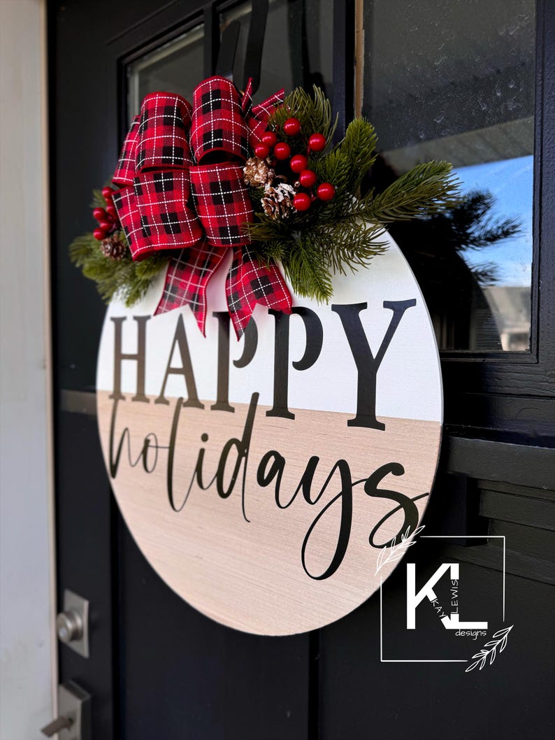 Happy Holidays Front Door Decor | Christmas Front Door Wreath | Holiday ...