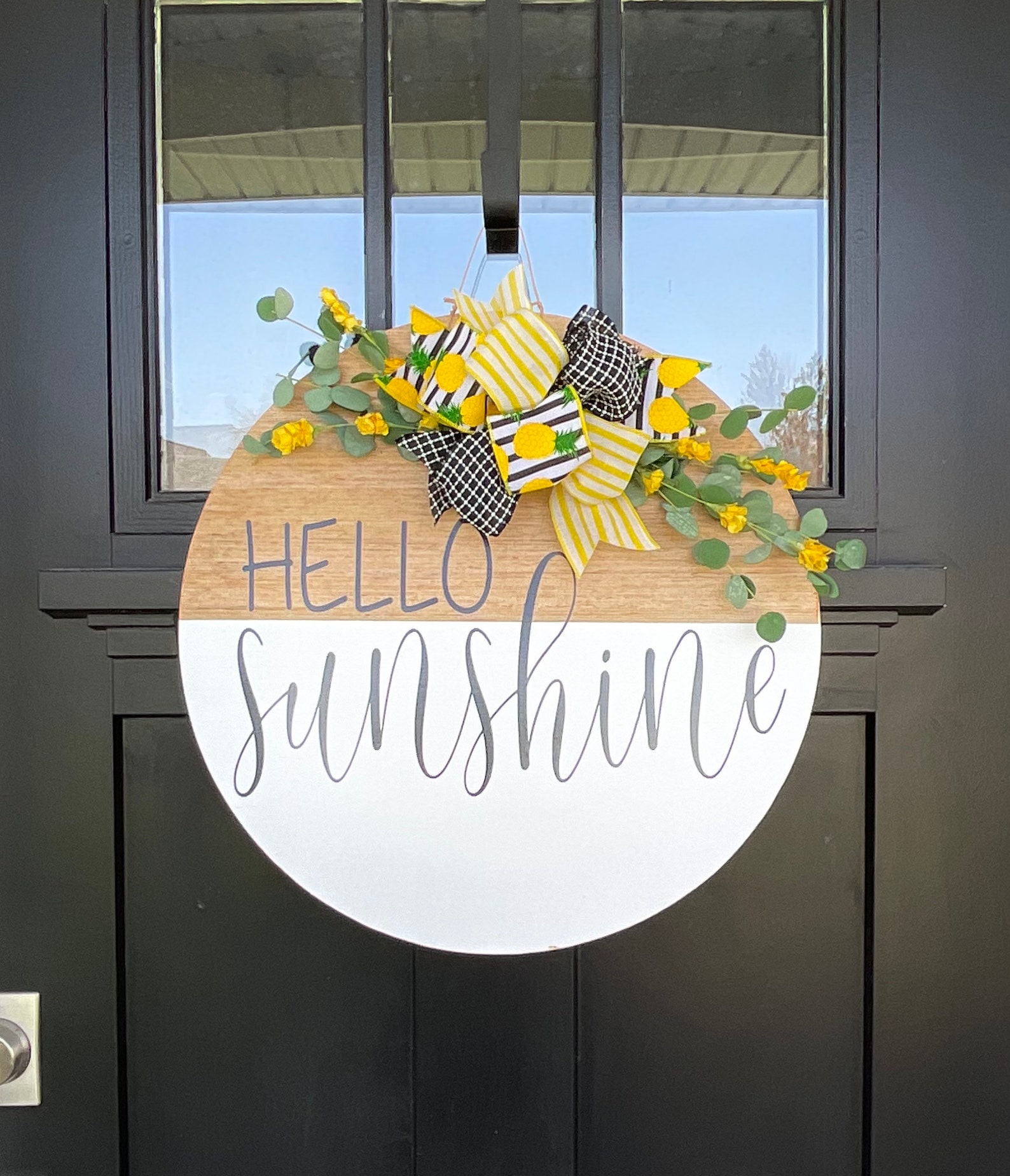 Hello Sunshine Door Hanger Pineapple Front Door Decor - Etsy
