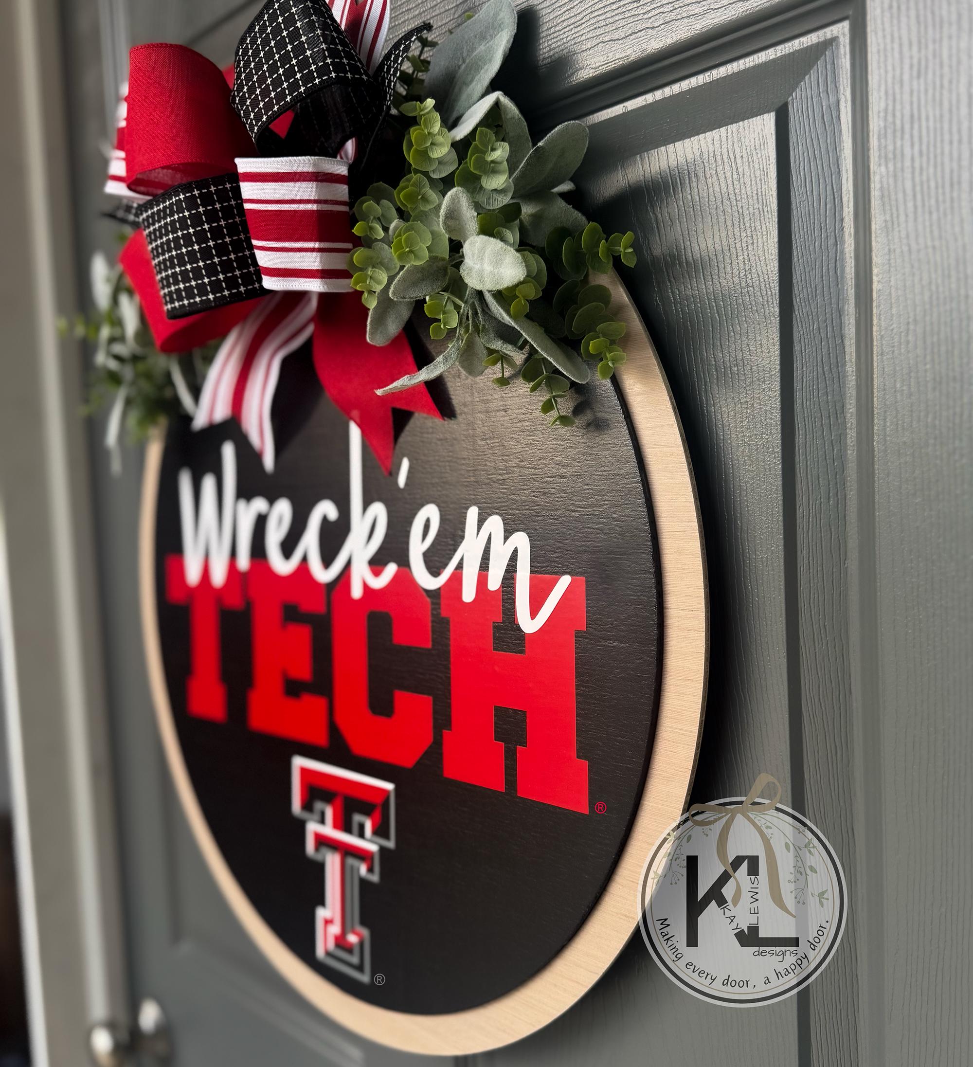 Texas Tech Front Door Decor | Wreck 'em Sign | Texas Raiders Wreath ...