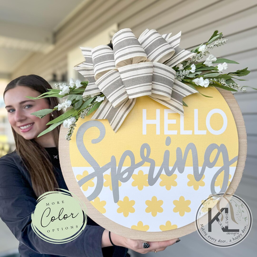 Hello Spring Door Hanger | Front Door Decor | Spring Door Sign | Spring ...