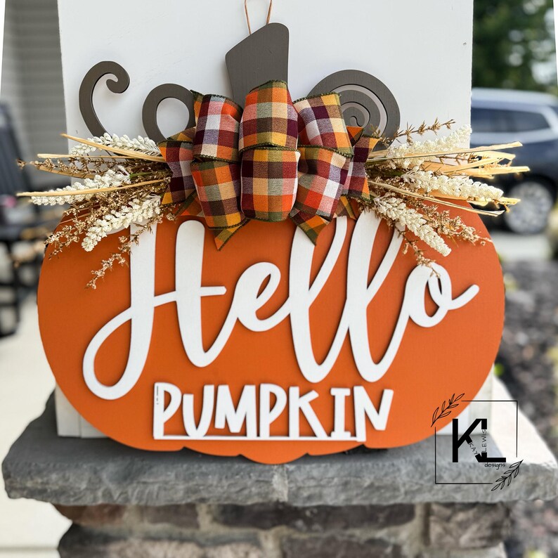 Fall Front Door Decor | Fall Sign | Fall Wreath | Hello Pumpkin | Fall ...