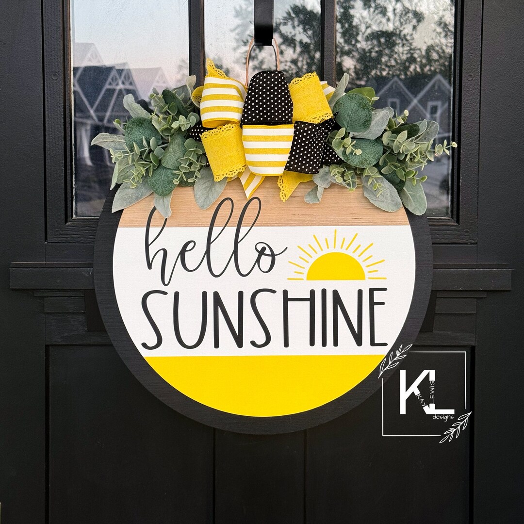 Hello Sunshine Door Hanger | Front Door Decor | Summer Door Sign ...