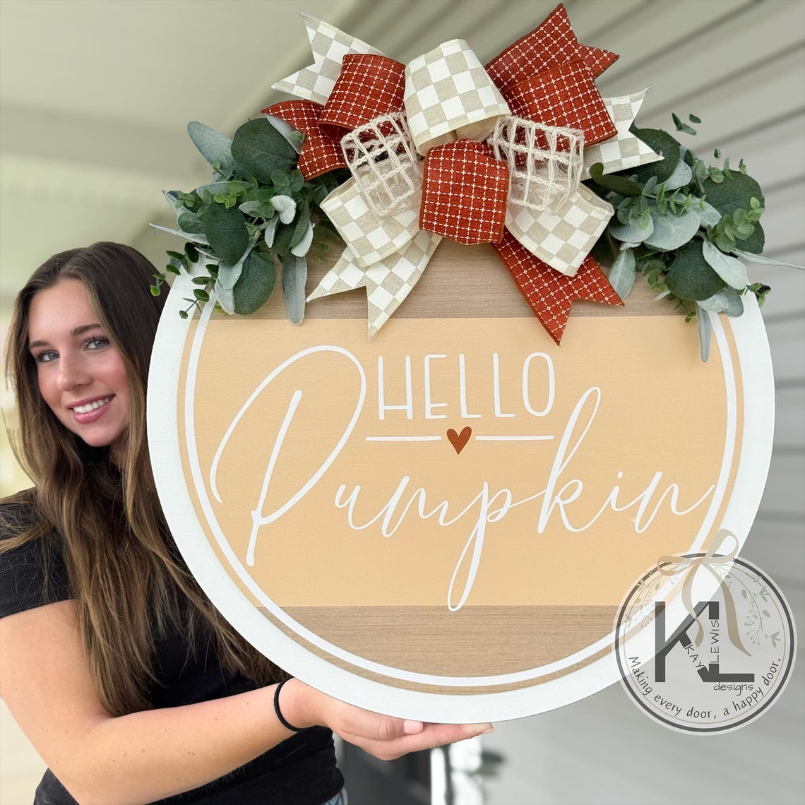 Fall Front Door Decor | Fall Sign | Fall Wreath | Hello Pumpkin | Fall ...