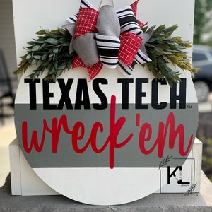 Texas Tech Front Door Decor | Wreck 'em Sign | Texas Raiders Wreath ...