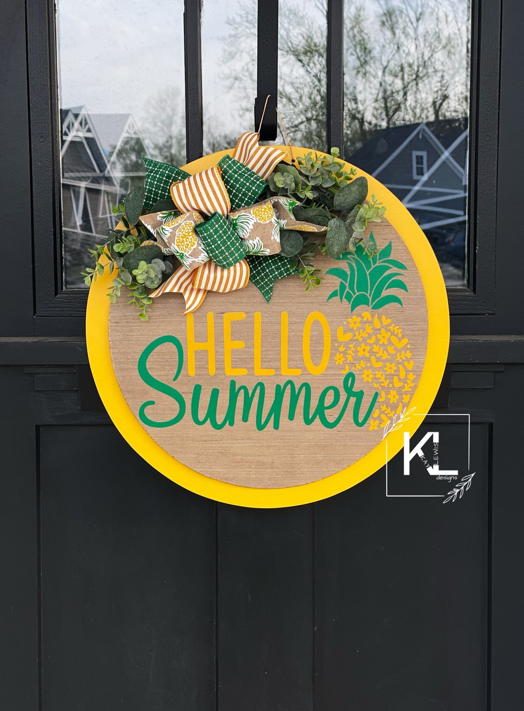 Hello Summer Door Hanger | Front Door Decor | Pineapple Door Sign ...